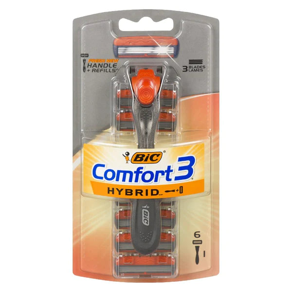 BIC HYBRID 3 COMFORT MEN'S DISPOSABLE RAZOR, 1 HANDLE 6 CARTRIDGES ...